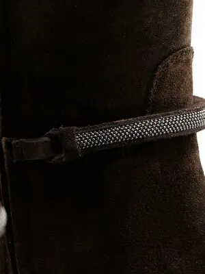 Brunello Cucinelli Suede Leather Boots With Monili Chain Detail - Black