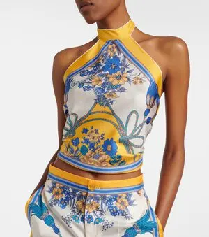 Gucci Printed Halterneck Silk Twill Top - Multicoloured