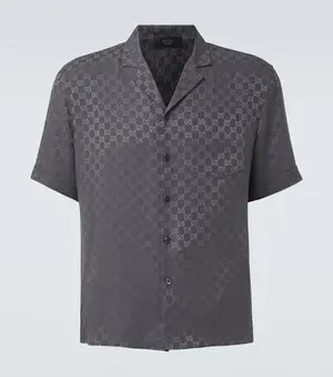 Gucci Gg Silk Jacquard Bowling Shirt - Grey
