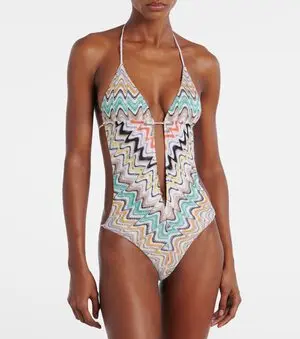 Missoni Multicolor Zigzag Knit One-piece Swimsuit