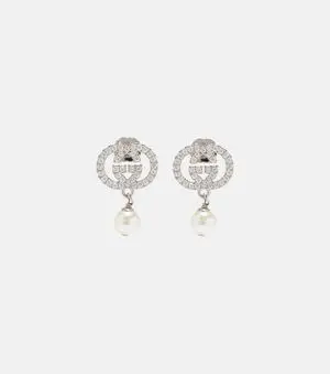 Gucci Interlocking G Embellished Drop Earrings - Silver