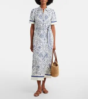 Simkhai Audria Printed Linen-blend Shirt Dress - White