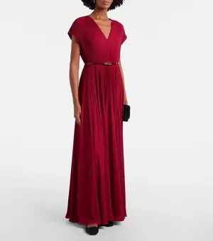 Max Mara Pleated Georgette Gown - Red