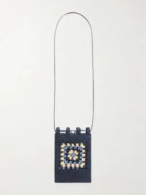 Loewe Crocheted Raffia Bucket Bag With Embroidered Logo - Blue