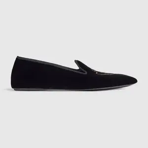 Gucci Velvet Loafers With Crest Embroidery