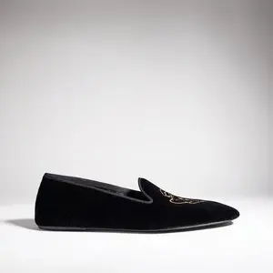 Gucci Velvet Loafers With Crest Embroidery