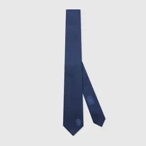 Gucci Embroidered Silk Neck Tie - Blue