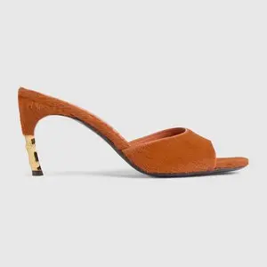 Gucci Castello Slide Leather With Bamboo Heel - Orange