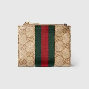 Gucci Small Wallet With Web Gg Canvas - Beige
