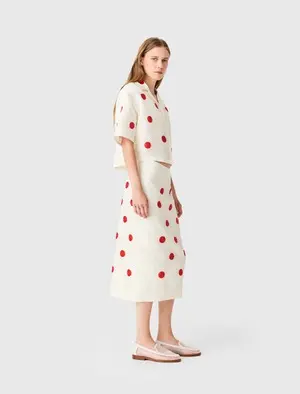Maje Embroidered Linen And Silk Blend Cropped Shirt