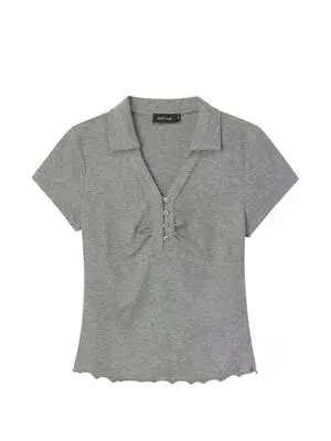 TOUT A COUP Ribbed-knit Ruffled-trim T-shirt
