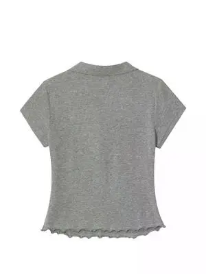 TOUT A COUP Ribbed-knit Ruffled-trim T-shirt