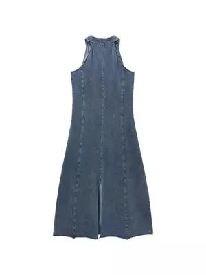 B+AB Denim Halterneck Logo-embellished Dress