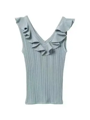 Zimmermann Ribbed Knit V-neck Top - Blue