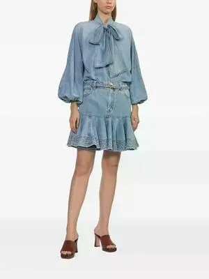 Zimmermann Ruffled Denim Skirt - Blue