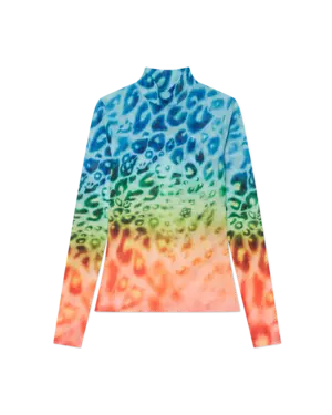 Casablanca Leopard Printed Long Sleeve Mesh Top