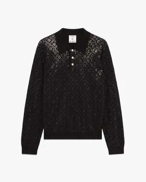 Casablanca Hotfix Monogram Merino Long Sleeve Polo Shirt