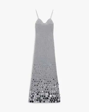 Casablanca Silver Crochet Mirror Maxi Dress