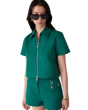 Casablanca Cotton Monogram Jacquard Cropped Shirt