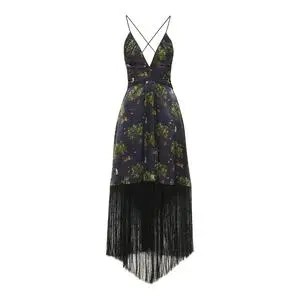 ASHAKI Shanti Tiger Backless Fringe Midi Dress - Black