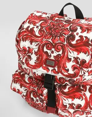 Dolce & Gabbana Majolica-print Canvas And Calfskin Backpack