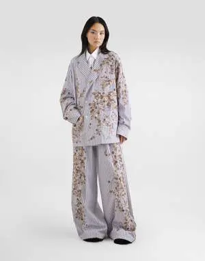 Dolce & Gabbana Striped Poplin Trousers With Flower Embroidery