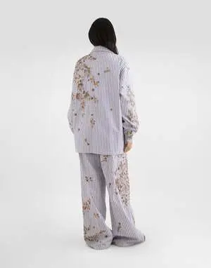 Dolce & Gabbana Striped Poplin Trousers With Flower Embroidery