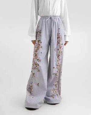 Dolce & Gabbana Striped Poplin Trousers With Flower Embroidery