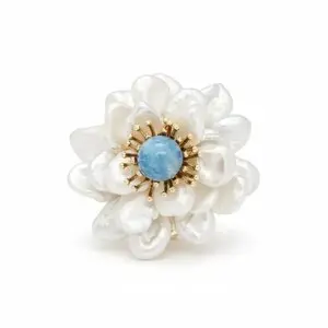 ANGEL BAROCCO Baroque Pearl Flower Brooch With Blue Stone - Blue/white