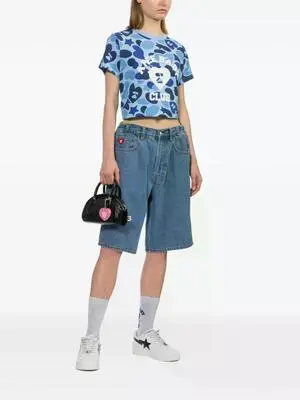 AAPE BY *A BATHING APE Apee™ A Bathing Ape® Dark Denim Logo Patch Shorts