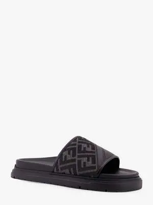 Fendi Leather Ff Jacquard Slide Sandals