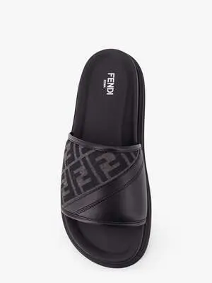 Fendi Leather Ff Jacquard Slide Sandals