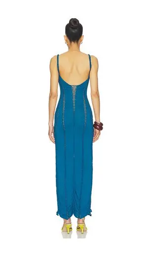 INDAH Soren Solid Maxi Slash Dress With Macrame Trim
