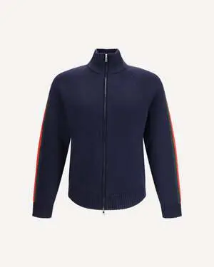 Gucci Zip-up Knitted Jacket With Web Trims - Blue