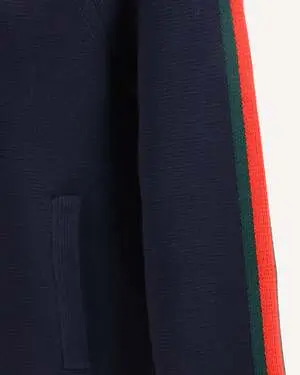 Gucci Zip-up Knitted Jacket With Web Trims - Blue