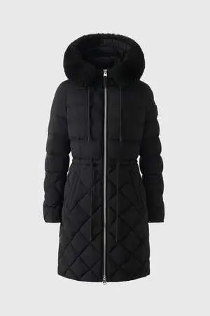 Mackage Xena-sh Diamond Quilted Down Coat With Shearling Hood - Black