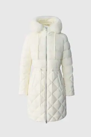 Mackage Xena-sh Diamond Quilted Down Coat With Shearling Hood - Cream