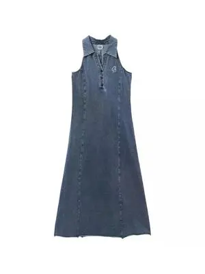 B+AB Halterneck Logo-embellished Denim Dress - Blue