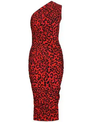 Dolce & Gabbana One-shoulder Ruched Leopard Print Dress