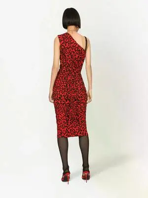 Dolce & Gabbana One-shoulder Ruched Leopard Print Dress