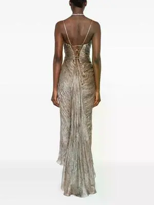 MARIA LUCIA HOHAN Rio Maxi Dress In Metallic Beige/silver