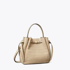 Tory Burch Tory Burch Romy Croc-Embossed Bucket Bag Ginger Leaf
