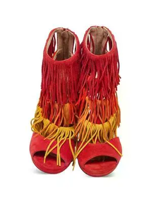 LORIBLU Suede Fringe Cut-out Stiletto Sandals