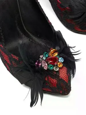 Dolce & Gabbana Feather Crystal Embellished Lace Pumps