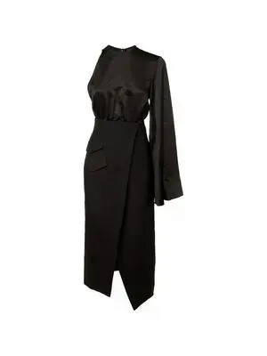 Solace London Satin And Crepe Asymmetrical Midi Dress