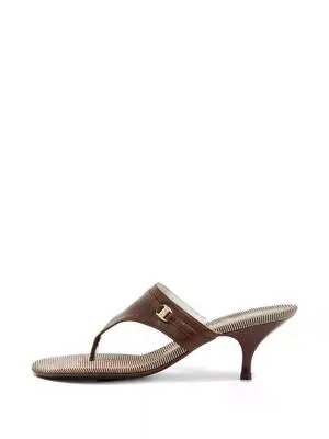 FERRAGAMO Leather Thong Heeled Sandals - Brown