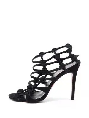 CHRISTIAN LOUBOUTIN Suede Open Toe Cage Sandals - Black