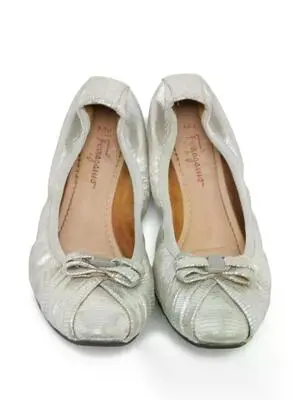 FERRAGAMO Metallic Bow Detail Ballet Flats