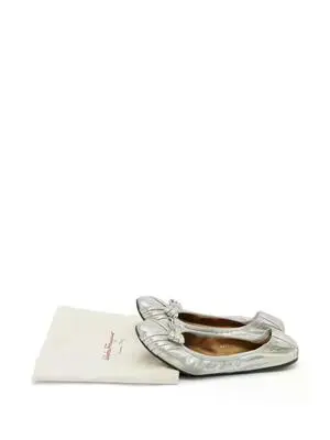 FERRAGAMO Metallic Bow Detail Ballet Flats