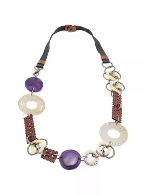 Marni Leather And Wood Chain-link Necklace - Silver